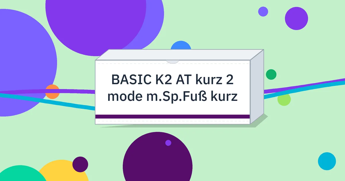 Symbolbild: Packung mit der Aufschrift BASIC K2 AT kurz 2 mode m.Sp.Fuß kurz (PZN 20269069) – Verfügbarkeit und Bezug in Apotheken in Frankfurt am Main