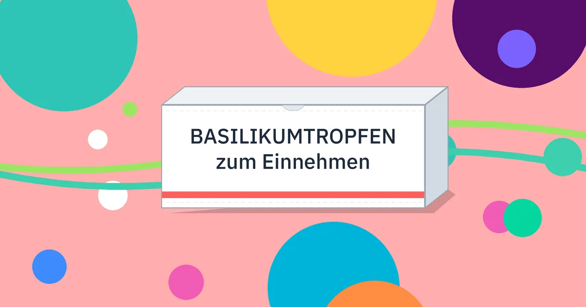 Symbolbild: Packung mit der Aufschrift BASILIKUMTROPFEN zum Einnehmen (PZN 11602311) – Verfügbarkeit und Bezug in Apotheken in Frankfurt am Main