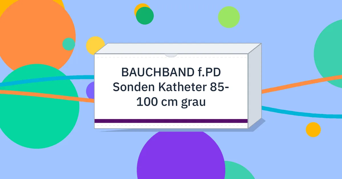Symbolbild: Packung mit der Aufschrift BAUCHBAND f.PD Sonden Katheter 85-100 cm grau (PZN 20652940) – Verfügbarkeit und Bezug in Apotheken in Frankfurt am Main
