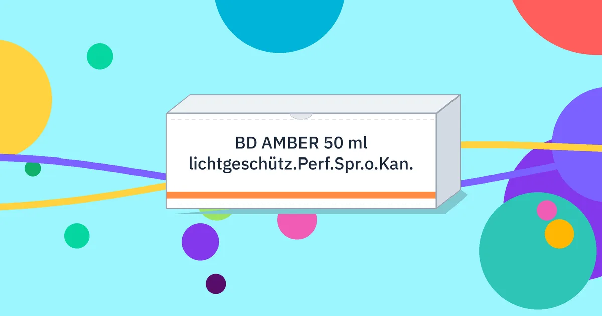 Symbolbild: Packung mit der Aufschrift BD AMBER 50 ml lichtgeschütz.Perf.Spr.o.Kan. (PZN 07664252) – Verfügbarkeit und Bezug in Apotheken in Frankfurt am Main