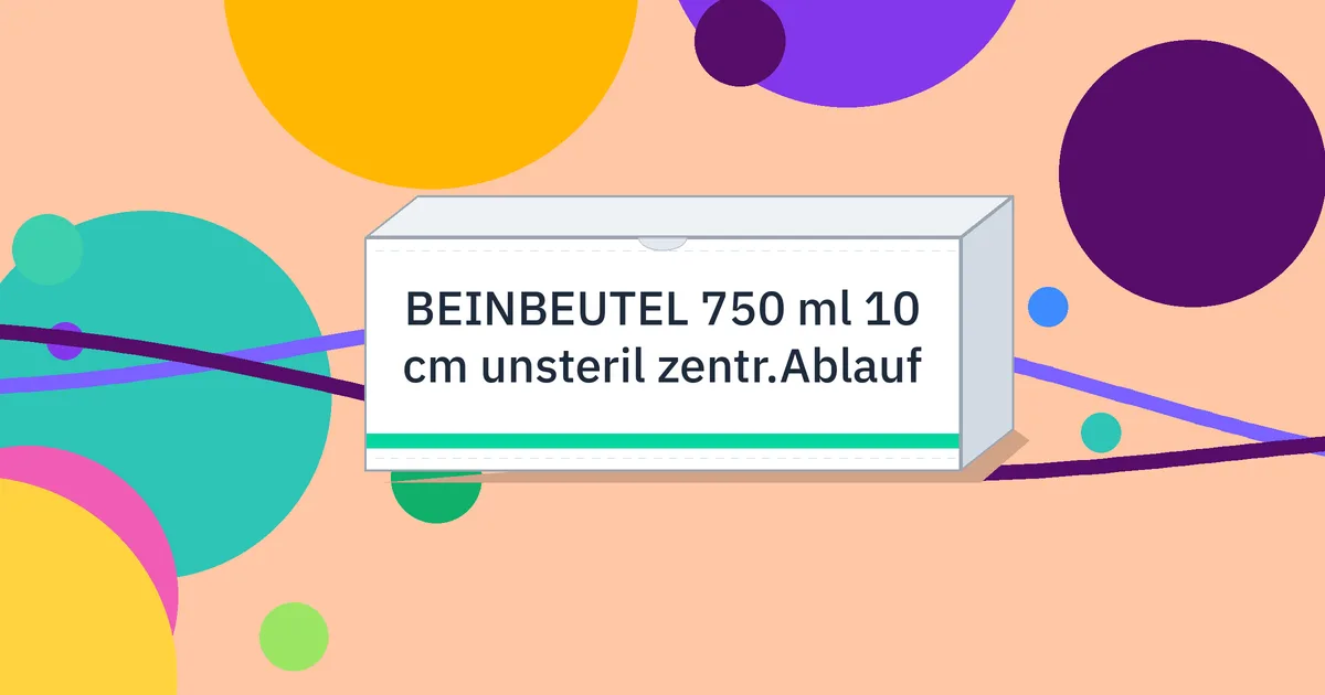 Symbolbild: Packung mit der Aufschrift BEINBEUTEL 750 ml 10 cm unsteril zentr.Ablauf (PZN 06874390) – Verfügbarkeit und Bezug in Apotheken in Frankfurt am Main