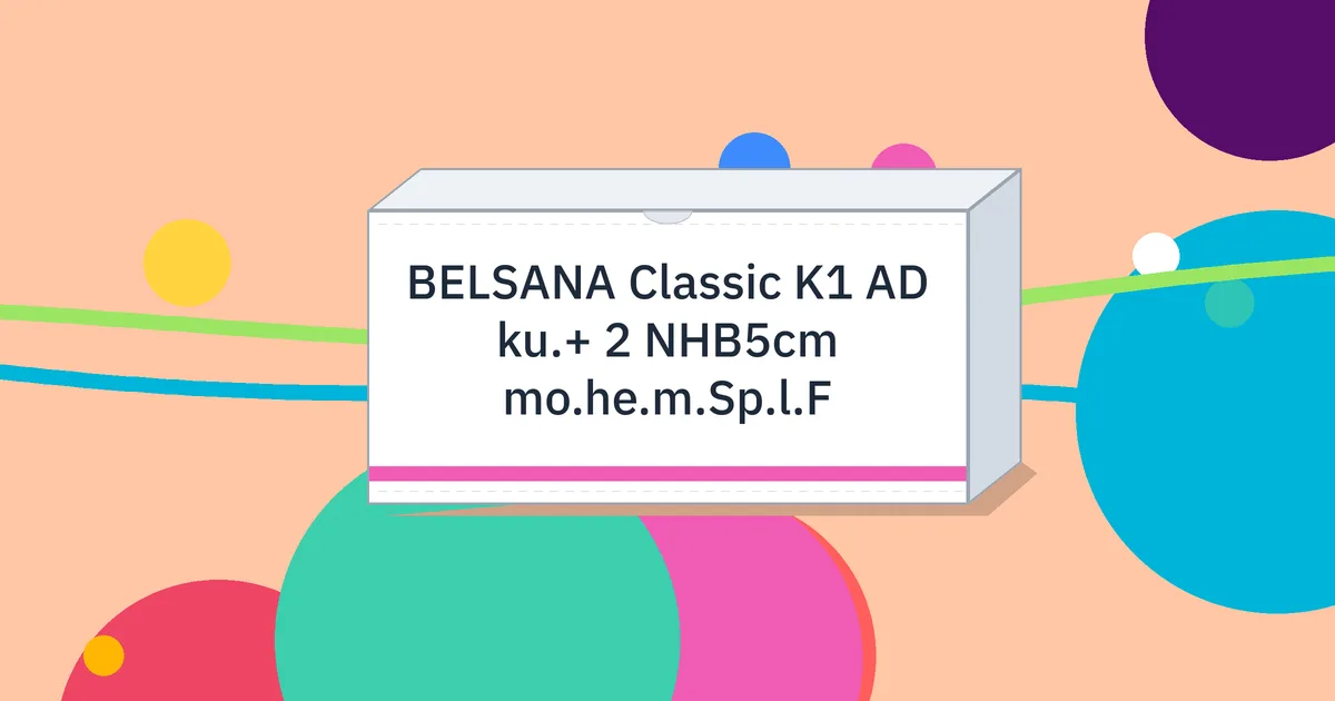 Symbolbild: Packung mit der Aufschrift BELSANA Classic K1 AD ku.+ 2 NHB5cm mo.he.m.Sp.l.F (PZN 19254950) – Verfügbarkeit und Bezug in Apotheken in Frankfurt am Main