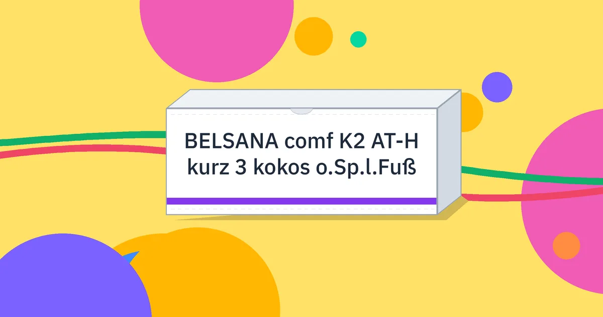Symbolbild: Packung mit der Aufschrift BELSANA comf K2 AT-H kurz 3 kokos o.Sp.l.Fuß (PZN 12329478) – Verfügbarkeit und Bezug in Apotheken in Frankfurt am Main