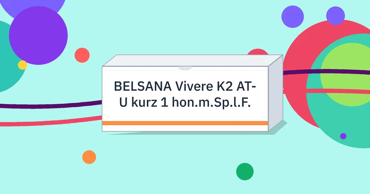 Symbolbild: Packung mit der Aufschrift BELSANA Vivere K2 AT-U kurz 1 hon.m.Sp.l.F. (PZN 08535309) – Verfügbarkeit und Bezug in Apotheken in Frankfurt am Main