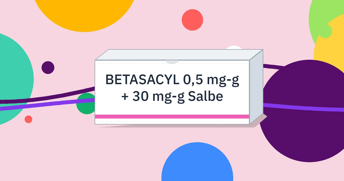 Symbolbild: Packung mit der Aufschrift BETASACYL 0,5 mg-g + 30 mg-g Salbe (PZN 18673082) – Verfügbarkeit und Bezug in Apotheken in Frankfurt am Main