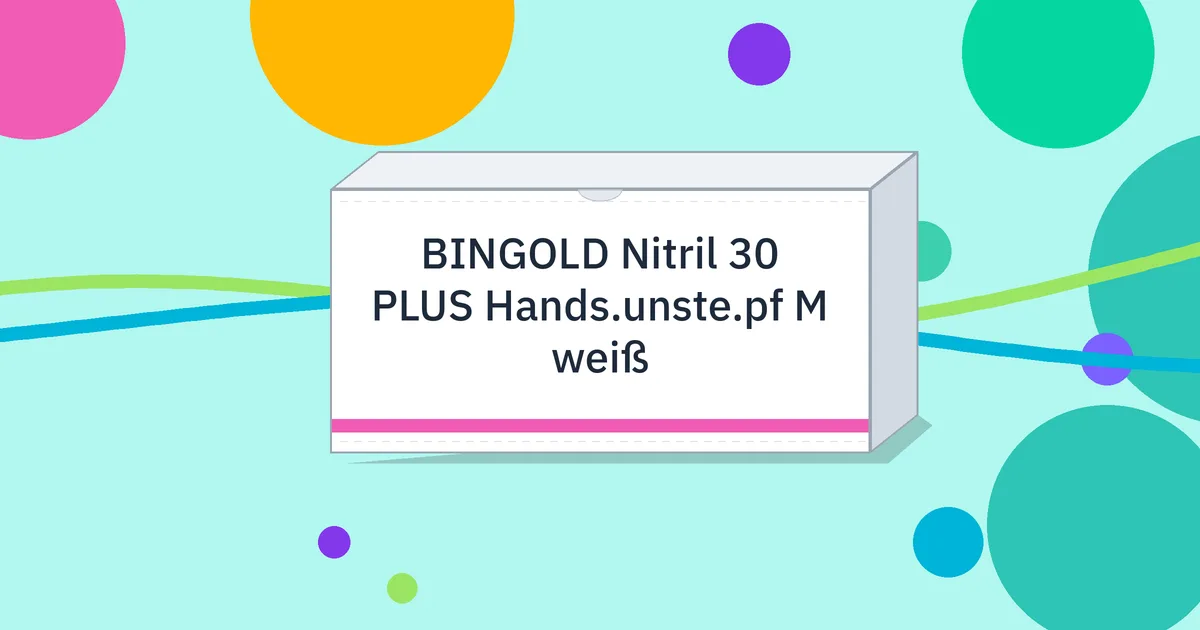 Symbolbild: Packung mit der Aufschrift BINGOLD Nitril 30 PLUS Hands.unste.pf M weiß (PZN 14293201) – Verfügbarkeit und Bezug in Apotheken in Frankfurt am Main