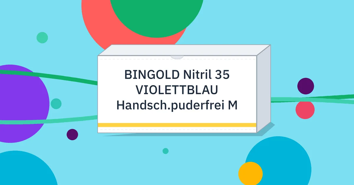 Symbolbild: Packung mit der Aufschrift BINGOLD Nitril 35 VIOLETTBLAU Handsch.puderfrei M (PZN 19095351) – Verfügbarkeit und Bezug in Apotheken in Frankfurt am Main