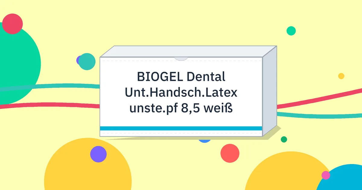 Symbolbild: Packung mit der Aufschrift BIOGEL Dental Unt.Handsch.Latex unste.pf 8,5 weiß (PZN 19496179) – Verfügbarkeit und Bezug in Apotheken in Frankfurt am Main