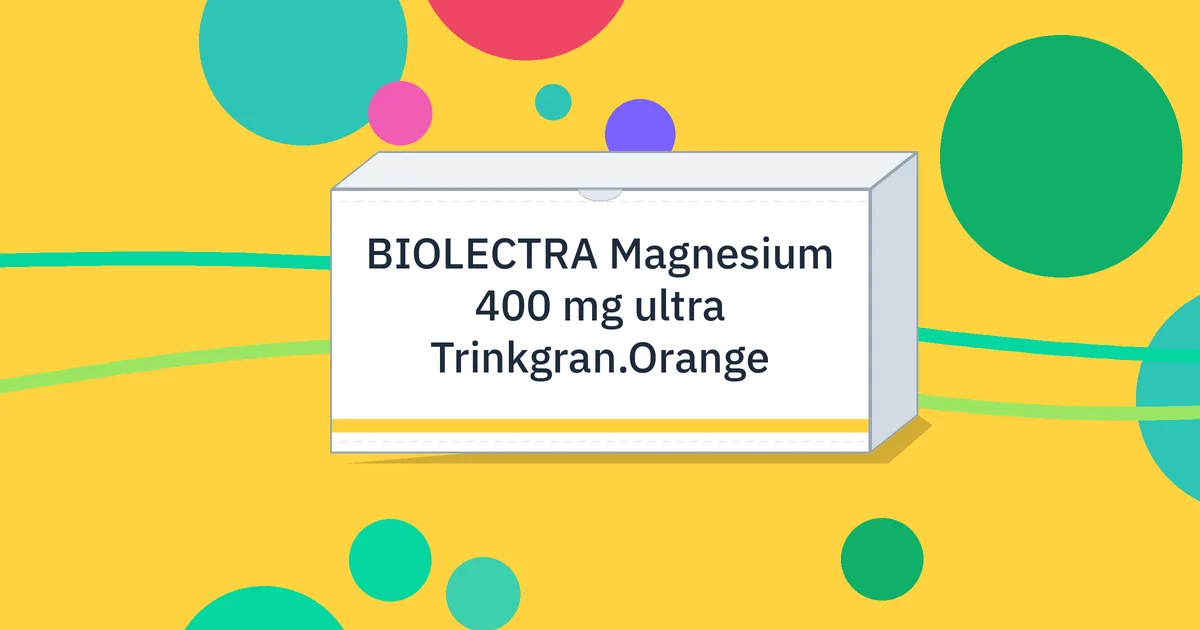 Symbolbild: Packung mit der Aufschrift BIOLECTRA Magnesium 400 mg ultra Trinkgran.Orange (PZN 10914528) – Verfügbarkeit und Bezug in Apotheken in Frankfurt am Main