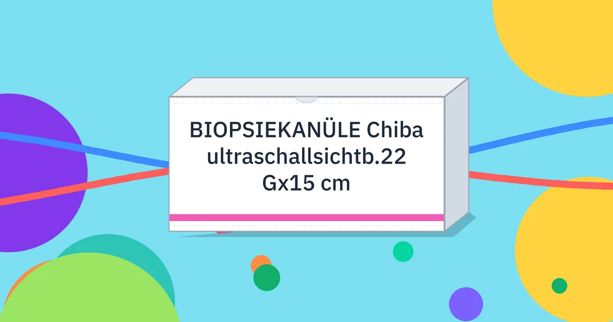Symbolbild: Packung mit der Aufschrift BIOPSIEKANÜLE Chiba ultraschallsichtb.22 Gx15 cm (PZN 02350112) – Verfügbarkeit und Bezug in Apotheken in Frankfurt am Main