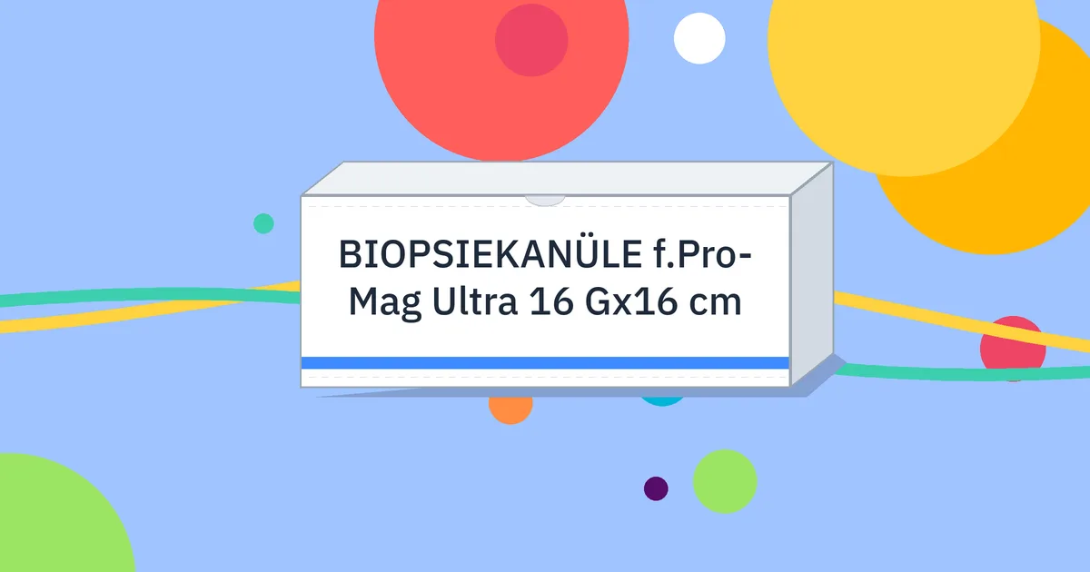Symbolbild: Packung mit der Aufschrift BIOPSIEKANÜLE f.Pro-Mag Ultra 16 Gx16 cm (PZN 04502916) – Verfügbarkeit und Bezug in Apotheken in Frankfurt am Main