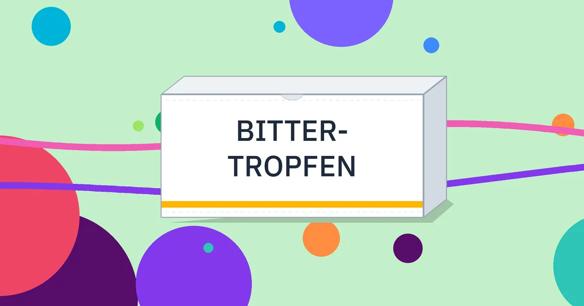 Symbolbild: Packung mit der Aufschrift BITTER-TROPFEN (PZN 19649364) – Verfügbarkeit und Bezug in Apotheken in Frankfurt am Main