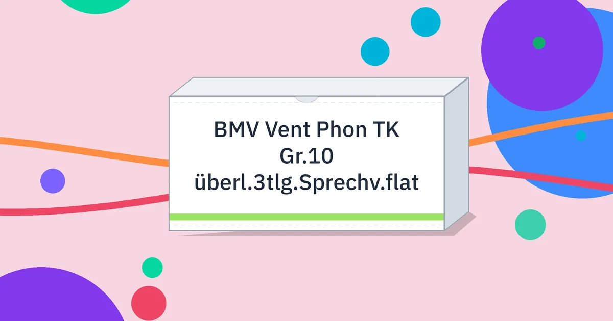 Symbolbild: Packung mit der Aufschrift BMV Vent Phon TK Gr.10 überl.3tlg.Sprechv.flat (PZN 18385673) – Verfügbarkeit und Bezug in Apotheken in Frankfurt am Main