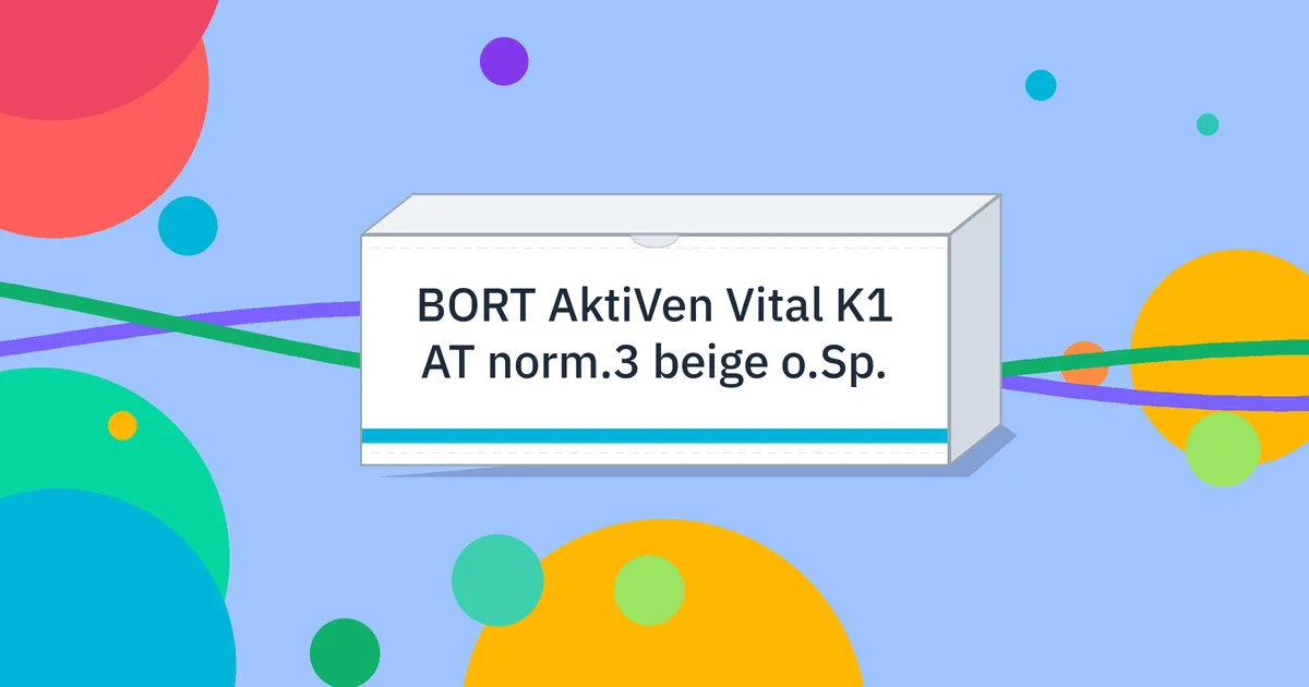 Symbolbild: Packung mit der Aufschrift BORT AktiVen Vital K1 AT norm.3 beige o.Sp. (PZN 13738285) – Verfügbarkeit und Bezug in Apotheken in Frankfurt am Main