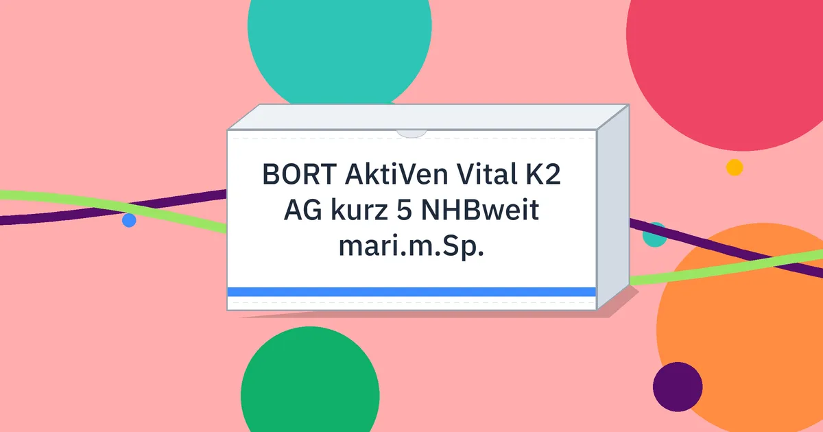 Symbolbild: Packung mit der Aufschrift BORT AktiVen Vital K2 AG kurz 5 NHBweit mari.m.Sp. (PZN 13733394) – Verfügbarkeit und Bezug in Apotheken in Frankfurt am Main