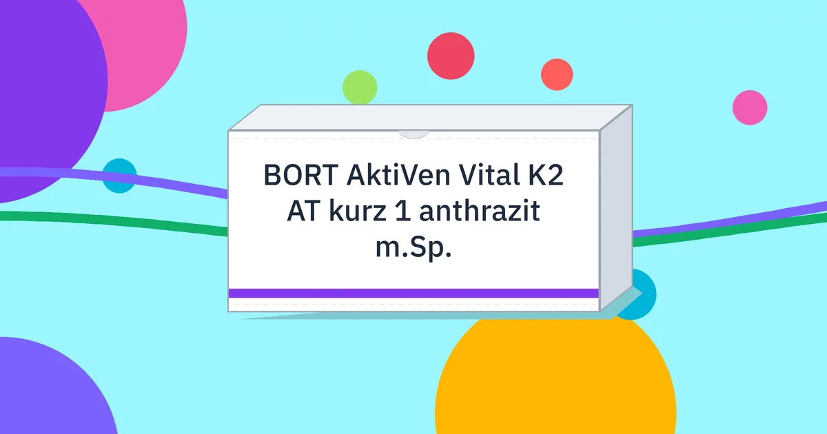 Symbolbild: Packung mit der Aufschrift BORT AktiVen Vital K2 AT kurz 1 anthrazit m.Sp. (PZN 13743286) – Verfügbarkeit und Bezug in Apotheken in Frankfurt am Main