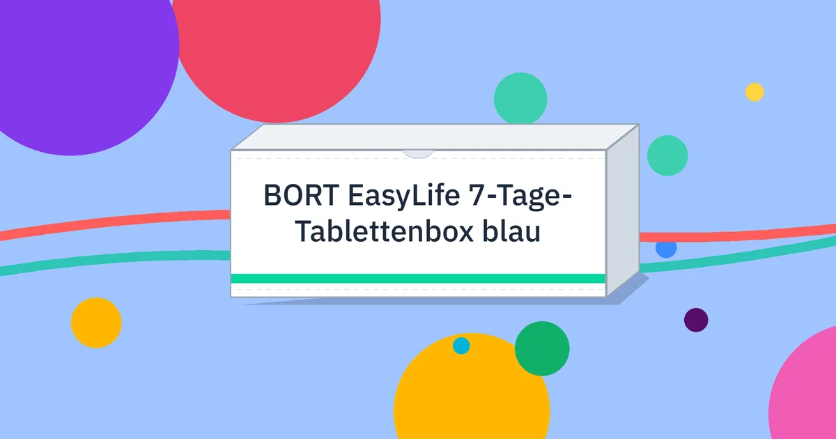 Symbolbild: Packung mit der Aufschrift BORT EasyLife 7-Tage-Tablettenbox blau (PZN 00704971) – Verfügbarkeit und Bezug in Apotheken in Frankfurt am Main