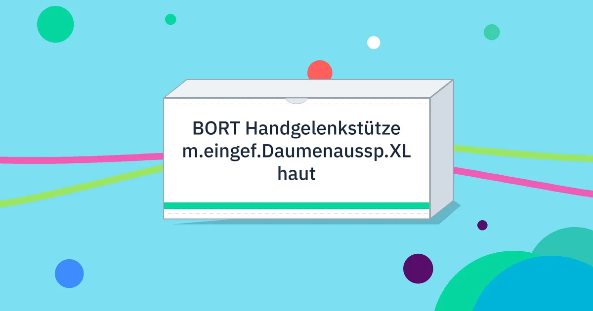 Symbolbild: Packung mit der Aufschrift BORT Handgelenkstütze m.eingef.Daumenaussp.XL haut (PZN 03808464) – Verfügbarkeit und Bezug in Apotheken in Frankfurt am Main