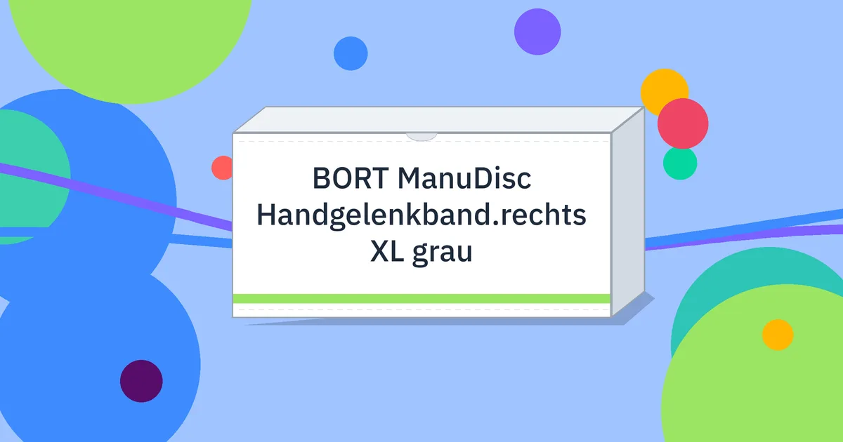 Symbolbild: Packung mit der Aufschrift BORT ManuDisc Handgelenkband.rechts XL grau (PZN 02758787) – Verfügbarkeit und Bezug in Apotheken in Frankfurt am Main