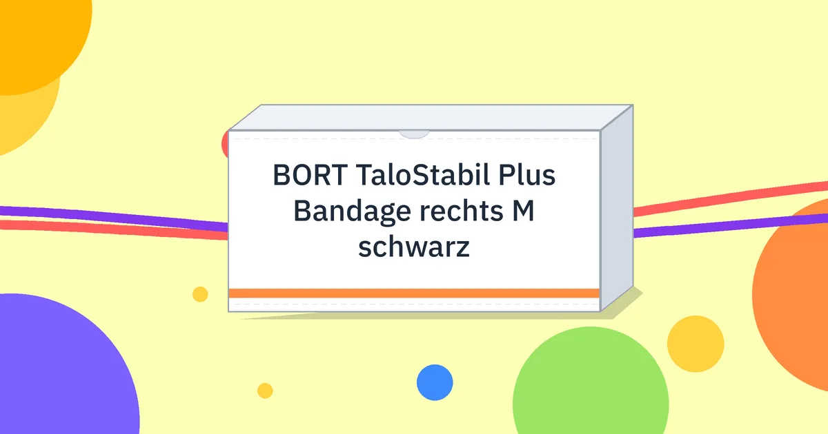 Symbolbild: Packung mit der Aufschrift BORT TaloStabil Plus Bandage rechts M schwarz (PZN 07672151) – Verfügbarkeit und Bezug in Apotheken in Frankfurt am Main