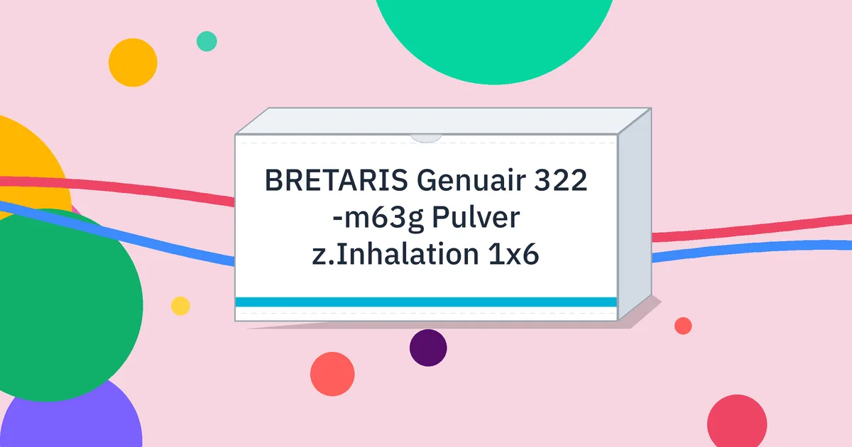 Symbolbild: Packung mit der Aufschrift BRETARIS Genuair 322 -m63g Pulver z.Inhalation 1x6 (PZN 09924102) – Verfügbarkeit und Bezug in Apotheken in Frankfurt am Main