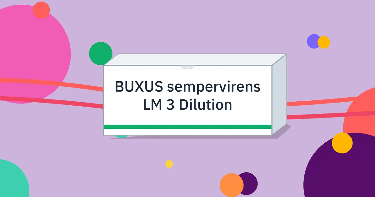 Symbolbild: Packung mit der Aufschrift BUXUS sempervirens LM 3 Dilution (PZN 13398984) – Verfügbarkeit und Bezug in Apotheken in Frankfurt am Main