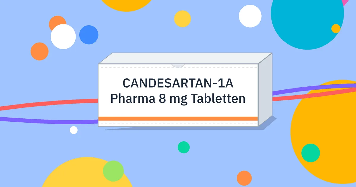 Symbolbild: Packung mit der Aufschrift CANDESARTAN-1A Pharma 8 mg Tabletten (PZN 09273136) – Verfügbarkeit und Bezug in Apotheken in Frankfurt am Main