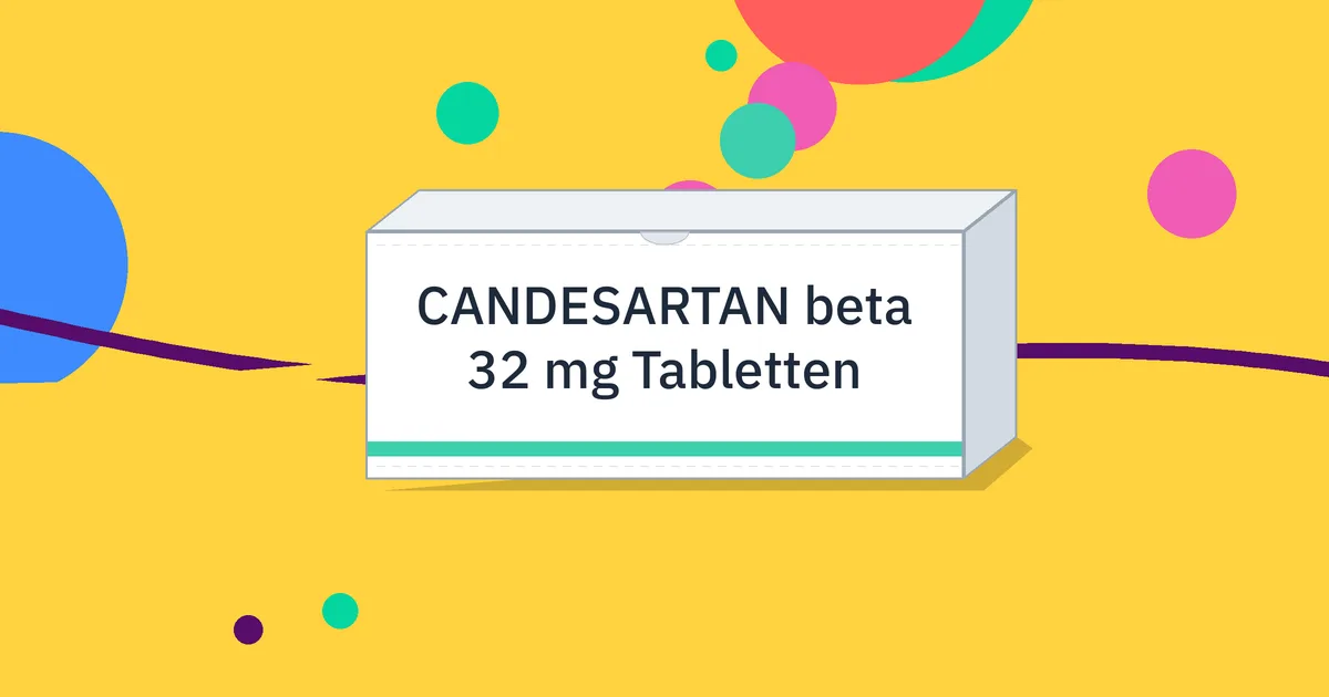 Symbolbild: Packung mit der Aufschrift CANDESARTAN beta 32 mg Tabletten (PZN 19211395) – Verfügbarkeit und Bezug in Apotheken in Frankfurt am Main