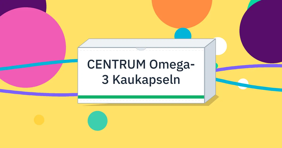 Symbolbild: Packung mit der Aufschrift CENTRUM Omega-3 Kaukapseln (PZN 19335298) – Verfügbarkeit und Bezug in Apotheken in Frankfurt am Main