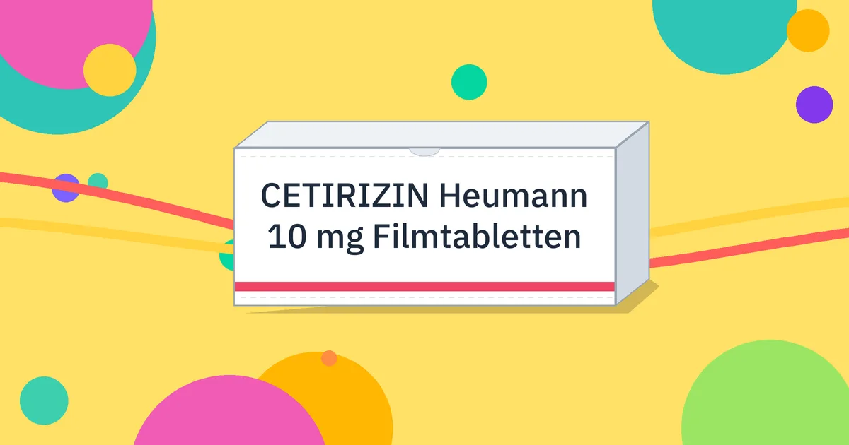 Symbolbild: Packung mit der Aufschrift CETIRIZIN Heumann 10 mg Filmtabletten (PZN 02075309) – Verfügbarkeit und Bezug in Apotheken in Frankfurt am Main