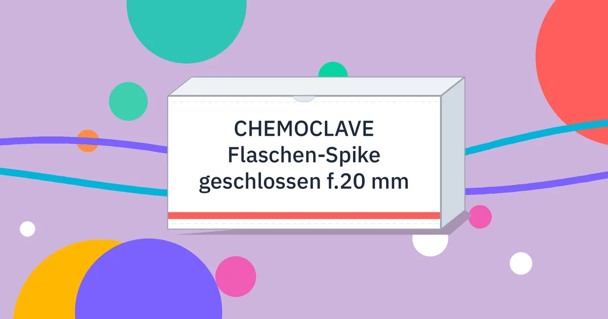 Symbolbild: Packung mit der Aufschrift CHEMOCLAVE Flaschen-Spike geschlossen f.20 mm (PZN 19443639) – Verfügbarkeit und Bezug in Apotheken in Frankfurt am Main