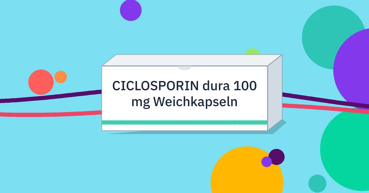 Symbolbild: Packung mit der Aufschrift CICLOSPORIN dura 100 mg Weichkapseln (PZN 20305351) – Verfügbarkeit und Bezug in Apotheken in Frankfurt am Main