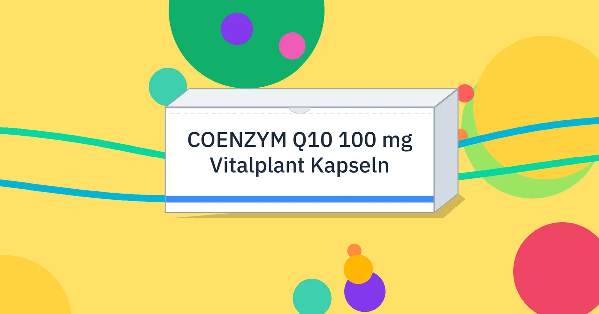 Symbolbild: Packung mit der Aufschrift COENZYM Q10 100 mg Vitalplant Kapseln (PZN 12503976) – Verfügbarkeit und Bezug in Apotheken in Frankfurt am Main