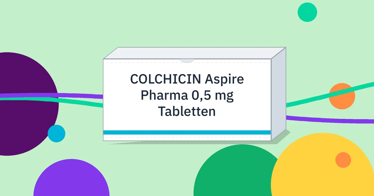 Symbolbild: Packung mit der Aufschrift COLCHICIN Aspire Pharma 0,5 mg Tabletten (PZN 20016693) – Verfügbarkeit und Bezug in Apotheken in Frankfurt am Main