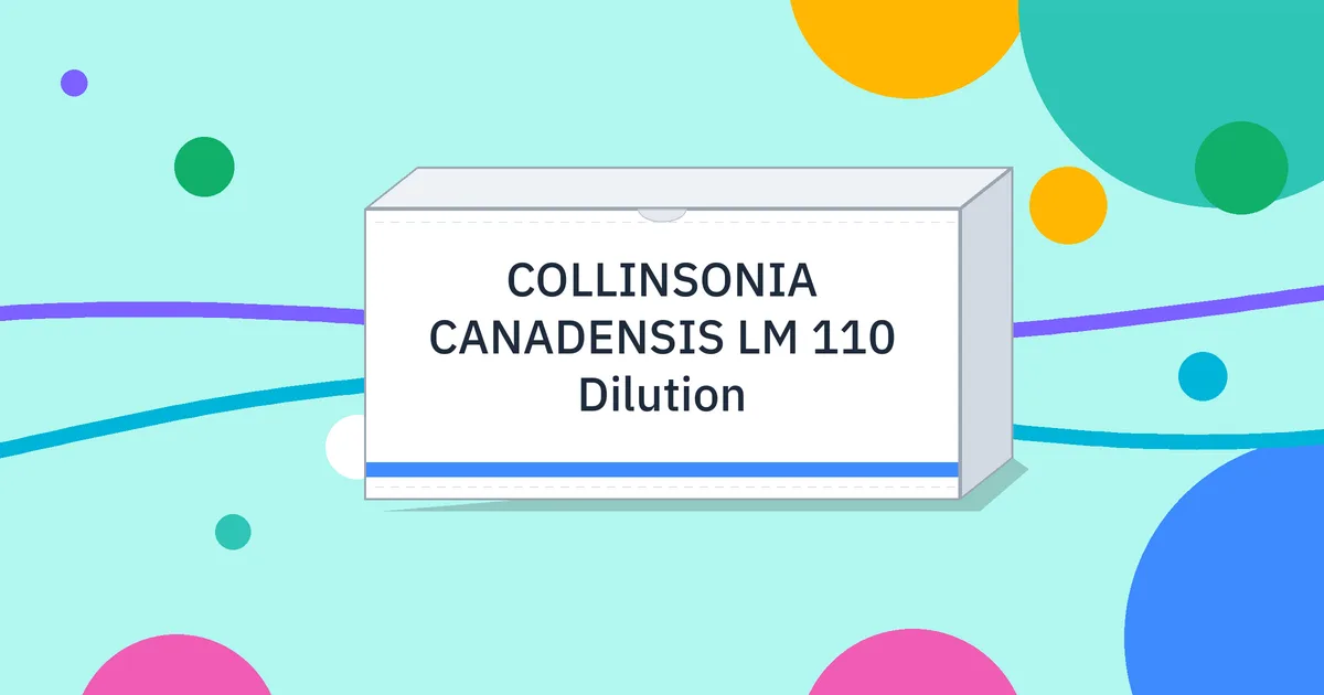 Symbolbild: Packung mit der Aufschrift COLLINSONIA CANADENSIS LM 110 Dilution (PZN 13448156) – Verfügbarkeit und Bezug in Apotheken in Frankfurt am Main
