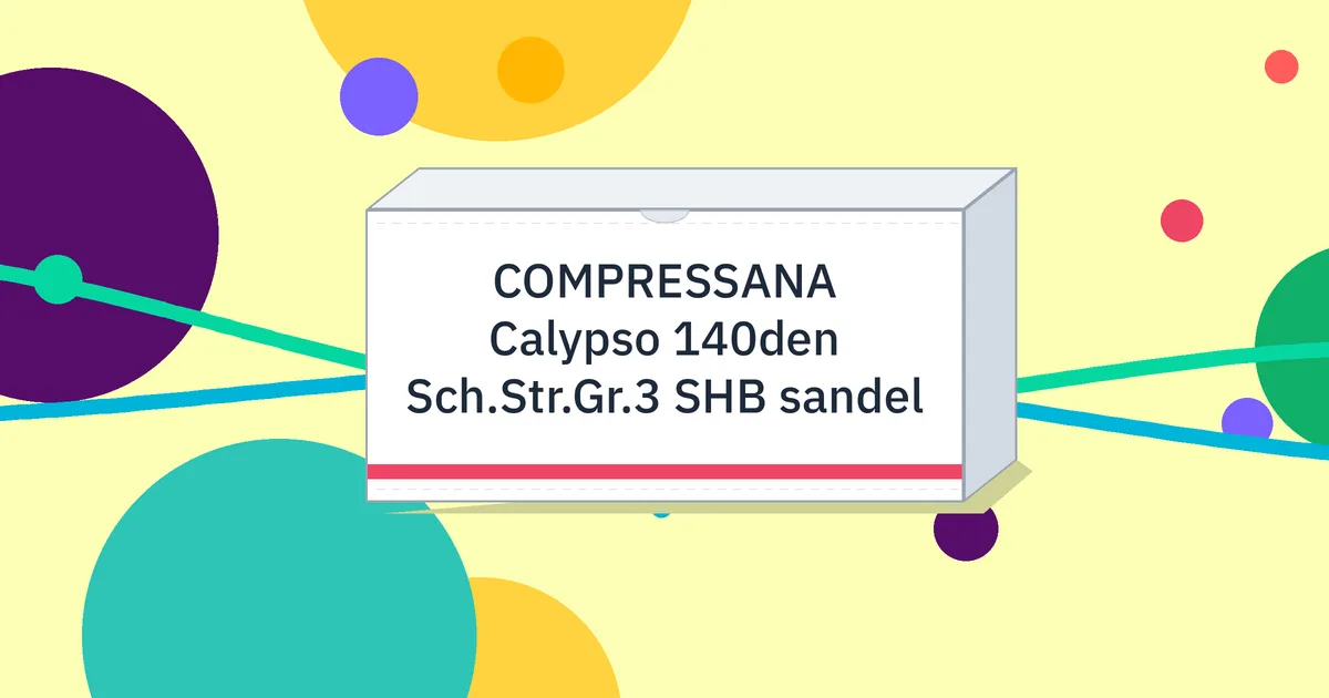 Symbolbild: Packung mit der Aufschrift COMPRESSANA Calypso 140den Sch.Str.Gr.3 SHB sandel (PZN 11218334) – Verfügbarkeit und Bezug in Apotheken in Frankfurt am Main