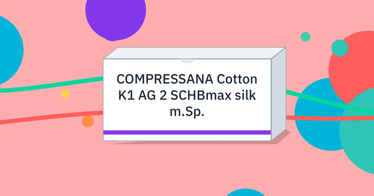 Symbolbild: Packung mit der Aufschrift COMPRESSANA Cotton K1 AG 2 SCHBmax silk m.Sp. (PZN 16959609) – Verfügbarkeit und Bezug in Apotheken in Frankfurt am Main