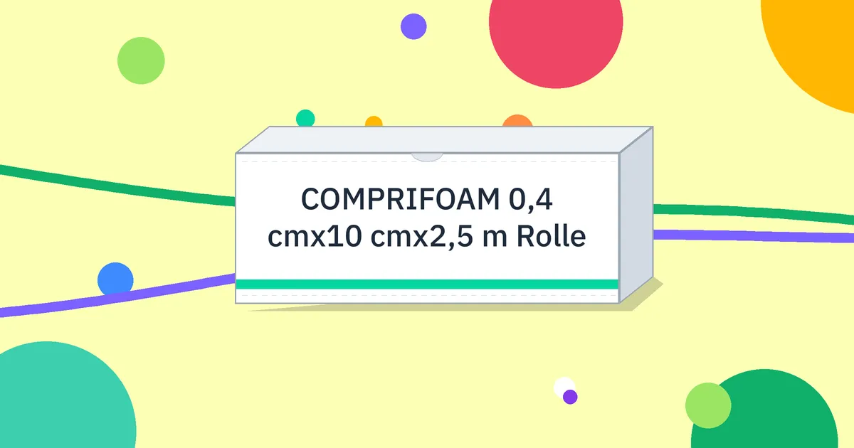 Symbolbild: Packung mit der Aufschrift COMPRIFOAM 0,4 cmx10 cmx2,5 m Rolle (PZN 00831072) – Verfügbarkeit und Bezug in Apotheken in Frankfurt am Main