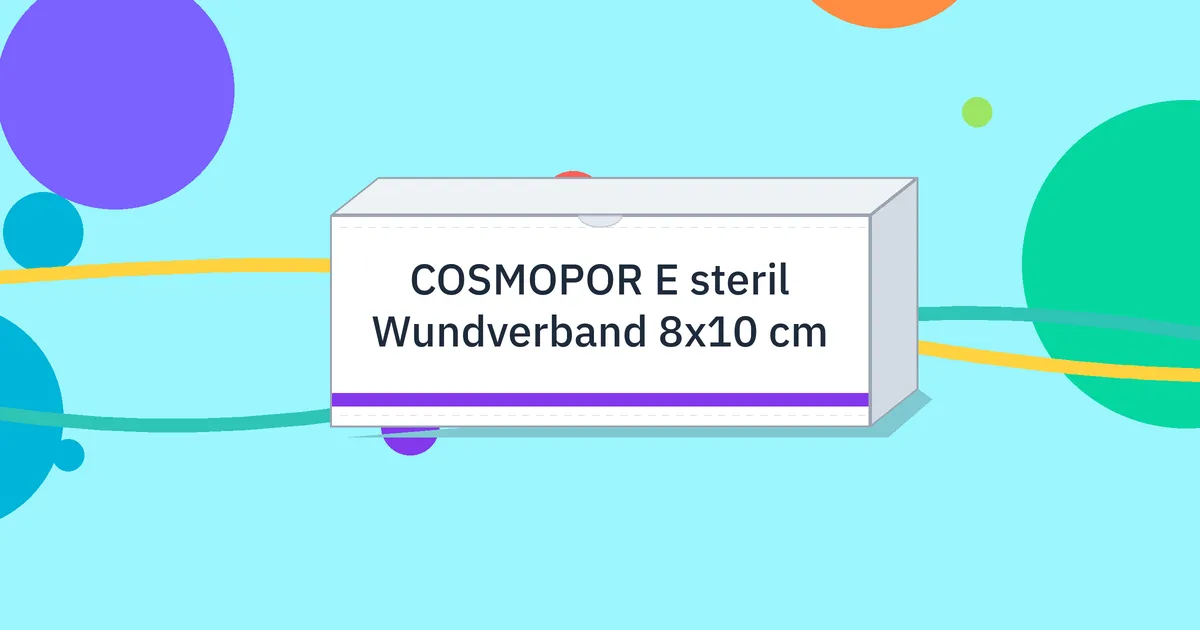 Symbolbild: Packung mit der Aufschrift COSMOPOR E steril Wundverband 8x10 cm (PZN 20544825) – Verfügbarkeit und Bezug in Apotheken in Frankfurt am Main