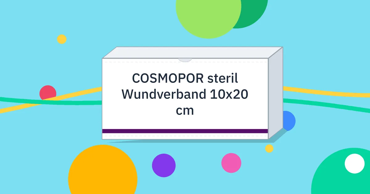 Symbolbild: Packung mit der Aufschrift COSMOPOR steril Wundverband 10x20 cm (PZN 20725998) – Verfügbarkeit und Bezug in Apotheken in Frankfurt am Main