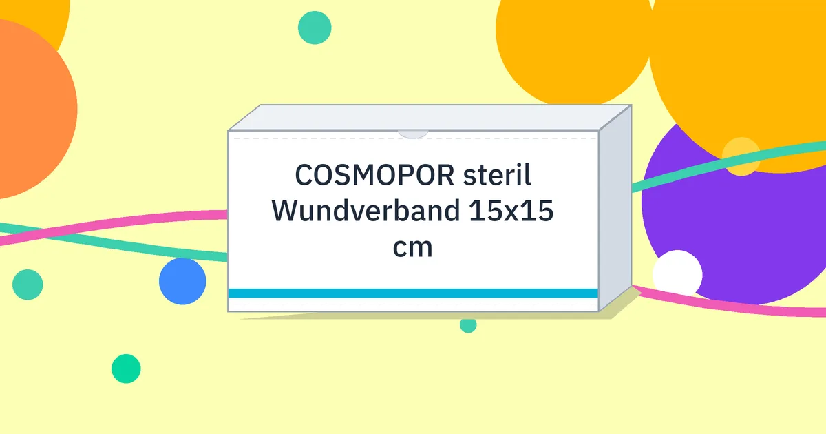 Symbolbild: Packung mit der Aufschrift COSMOPOR steril Wundverband 15x15 cm (PZN 18715372) – Verfügbarkeit und Bezug in Apotheken in Frankfurt am Main