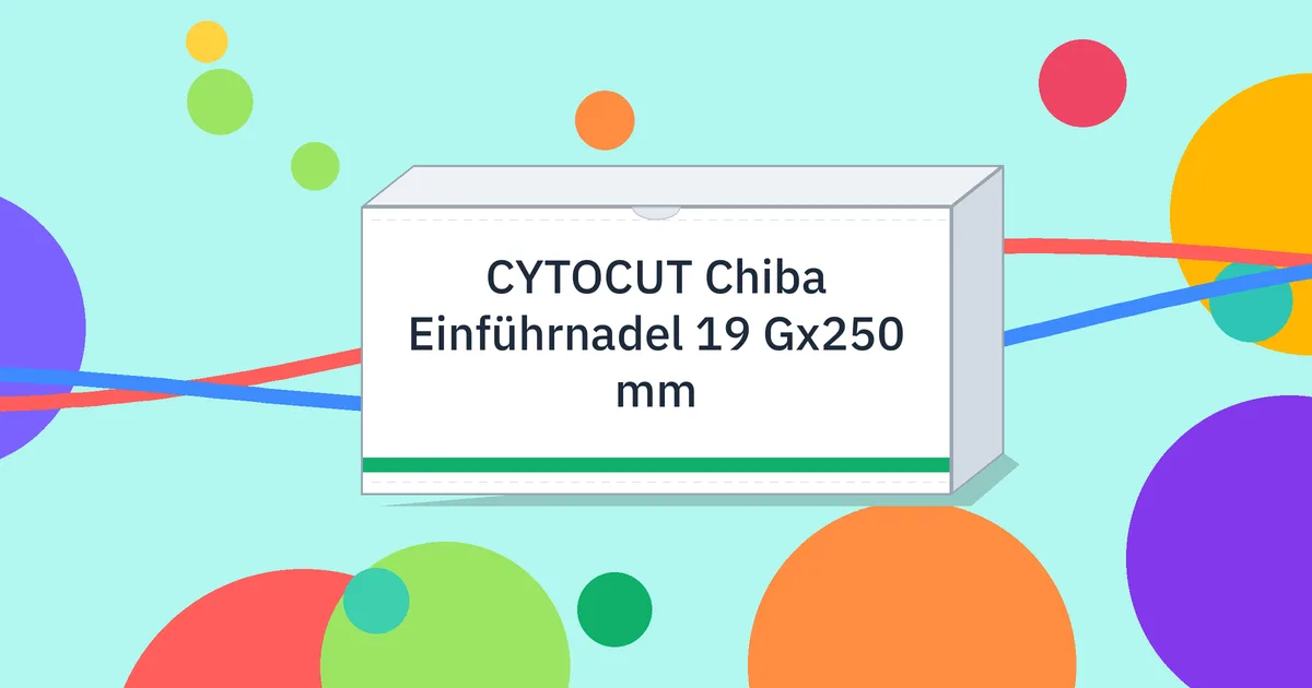 Symbolbild: Packung mit der Aufschrift CYTOCUT Chiba Einführnadel 19 Gx250 mm (PZN 16919277) – Verfügbarkeit und Bezug in Apotheken in Frankfurt am Main