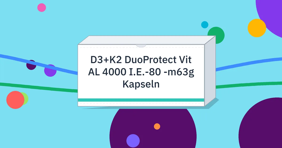 Symbolbild: Packung mit der Aufschrift D3+K2 DuoProtect Vit AL 4000 I.E.-80 -m63g Kapseln (PZN 17482724) – Verfügbarkeit und Bezug in Apotheken in Frankfurt am Main