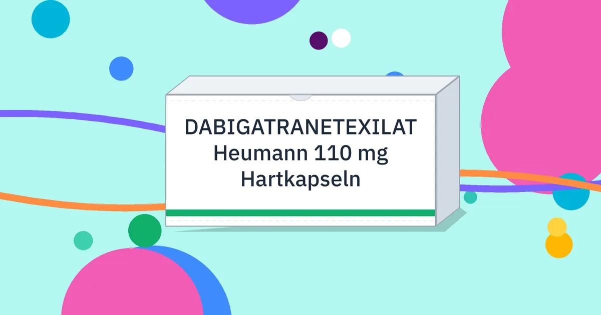 Symbolbild: Packung mit der Aufschrift DABIGATRANETEXILAT Heumann 110 mg Hartkapseln (PZN 18486262) – Verfügbarkeit und Bezug in Apotheken in Frankfurt am Main