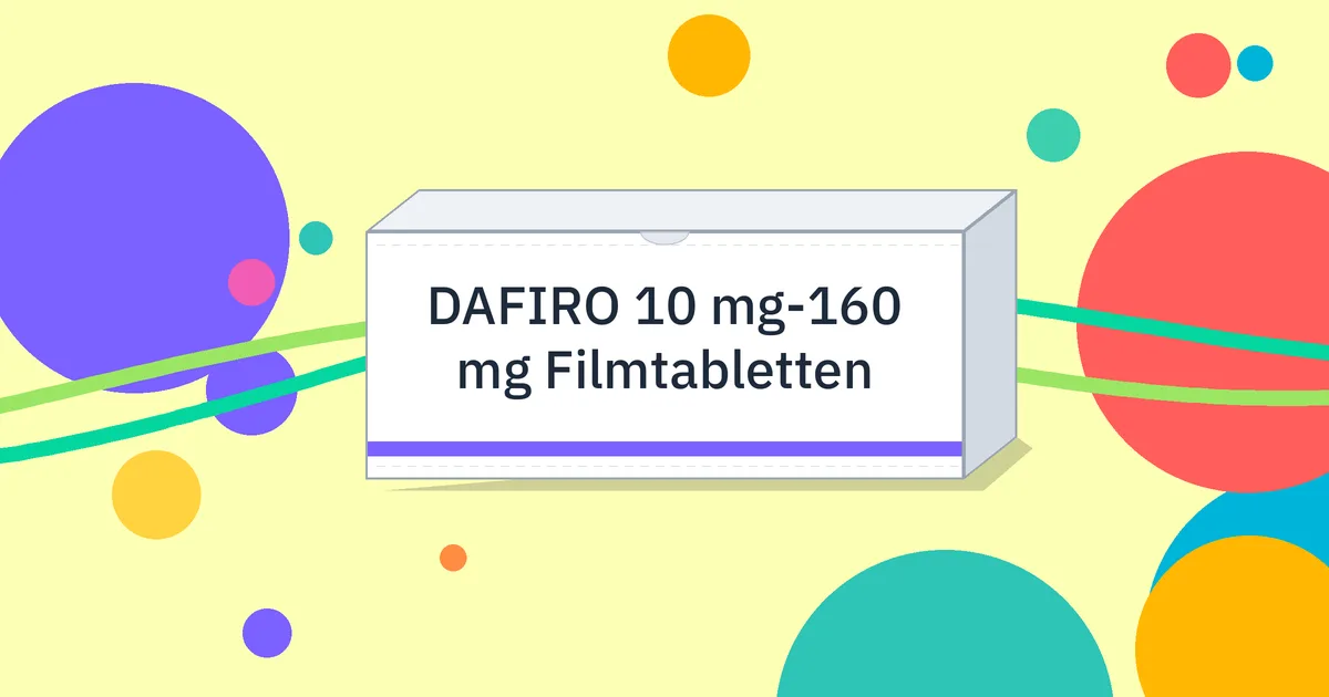 Symbolbild: Packung mit der Aufschrift DAFIRO 10 mg-160 mg Filmtabletten (PZN 11174795) – Verfügbarkeit und Bezug in Apotheken in Frankfurt am Main