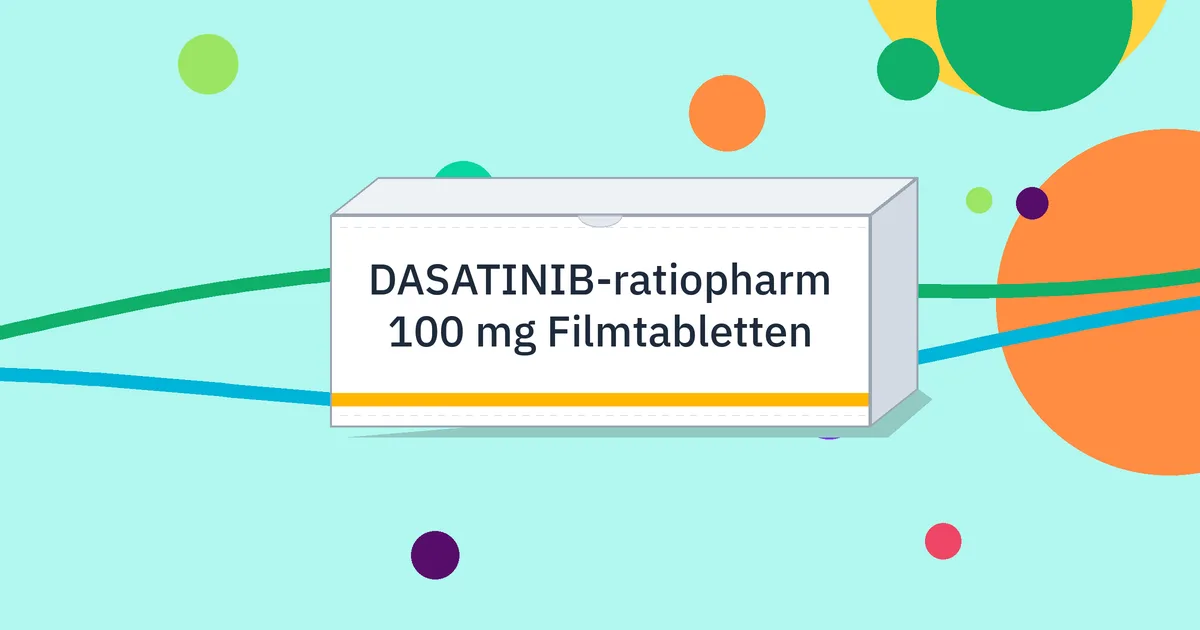 Symbolbild: Packung mit der Aufschrift DASATINIB-ratiopharm 100 mg Filmtabletten (PZN 16315148) – Verfügbarkeit und Bezug in Apotheken in Frankfurt am Main