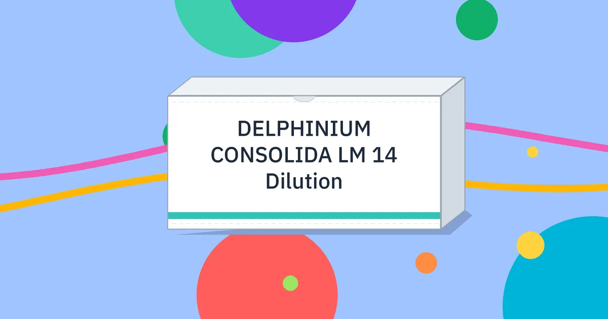 Symbolbild: Packung mit der Aufschrift DELPHINIUM CONSOLIDA LM 14 Dilution (PZN 13463322) – Verfügbarkeit und Bezug in Apotheken in Frankfurt am Main