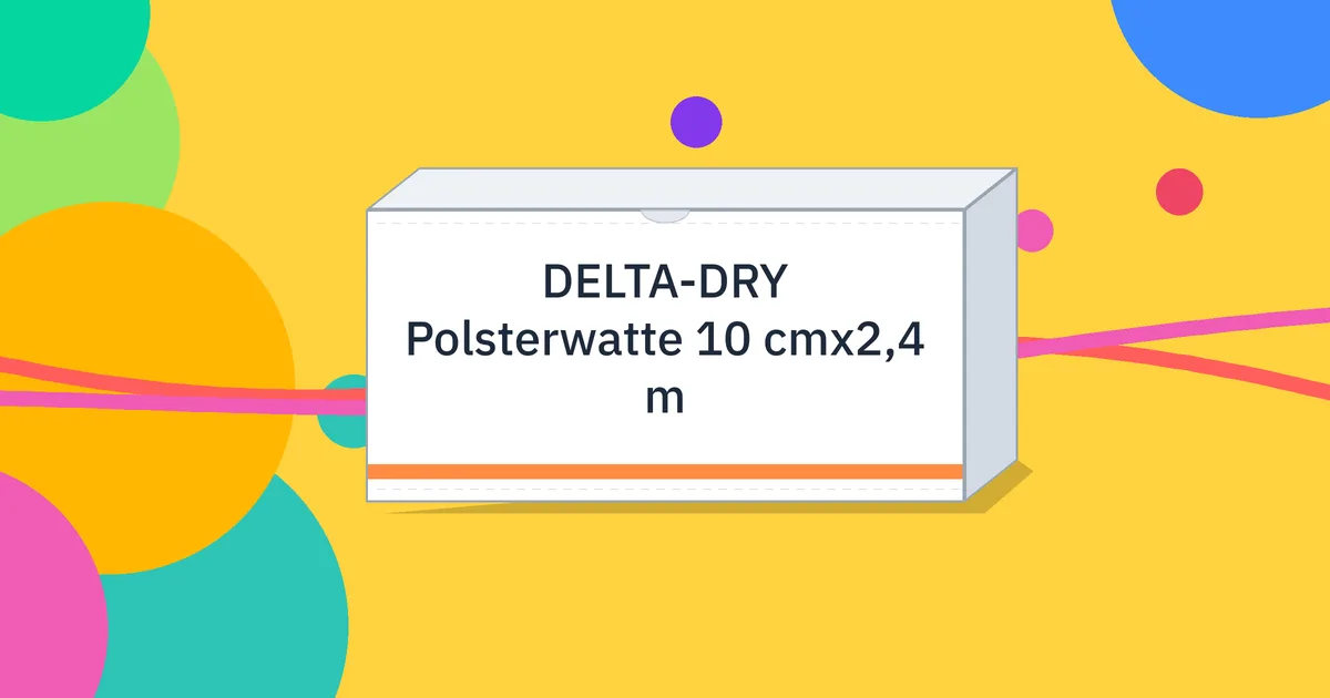 Symbolbild: Packung mit der Aufschrift DELTA-DRY Polsterwatte 10 cmx2,4 m (PZN 00615492) – Verfügbarkeit und Bezug in Apotheken in Frankfurt am Main
