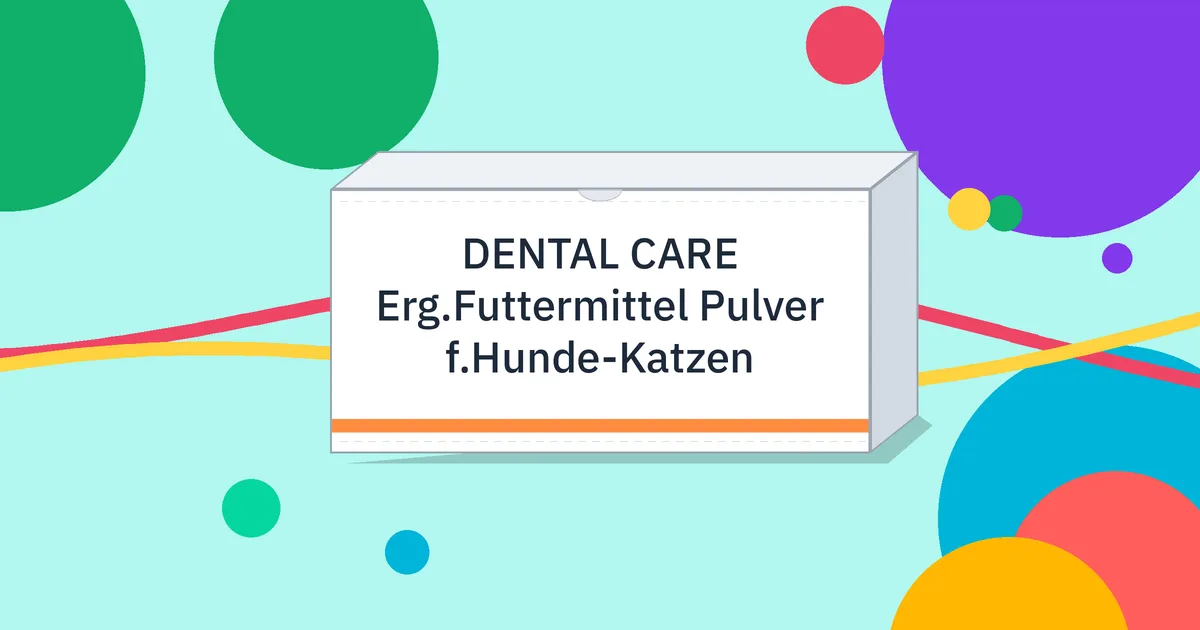 Symbolbild: Packung mit der Aufschrift DENTAL CARE Erg.Futtermittel Pulver f.Hunde-Katzen (PZN 20292884) – Verfügbarkeit und Bezug in Apotheken in Frankfurt am Main