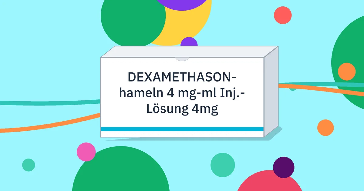 Symbolbild: Packung mit der Aufschrift DEXAMETHASON-hameln 4 mg-ml Inj.-Lösung 4mg (PZN 16913056) – Verfügbarkeit und Bezug in Apotheken in Frankfurt am Main